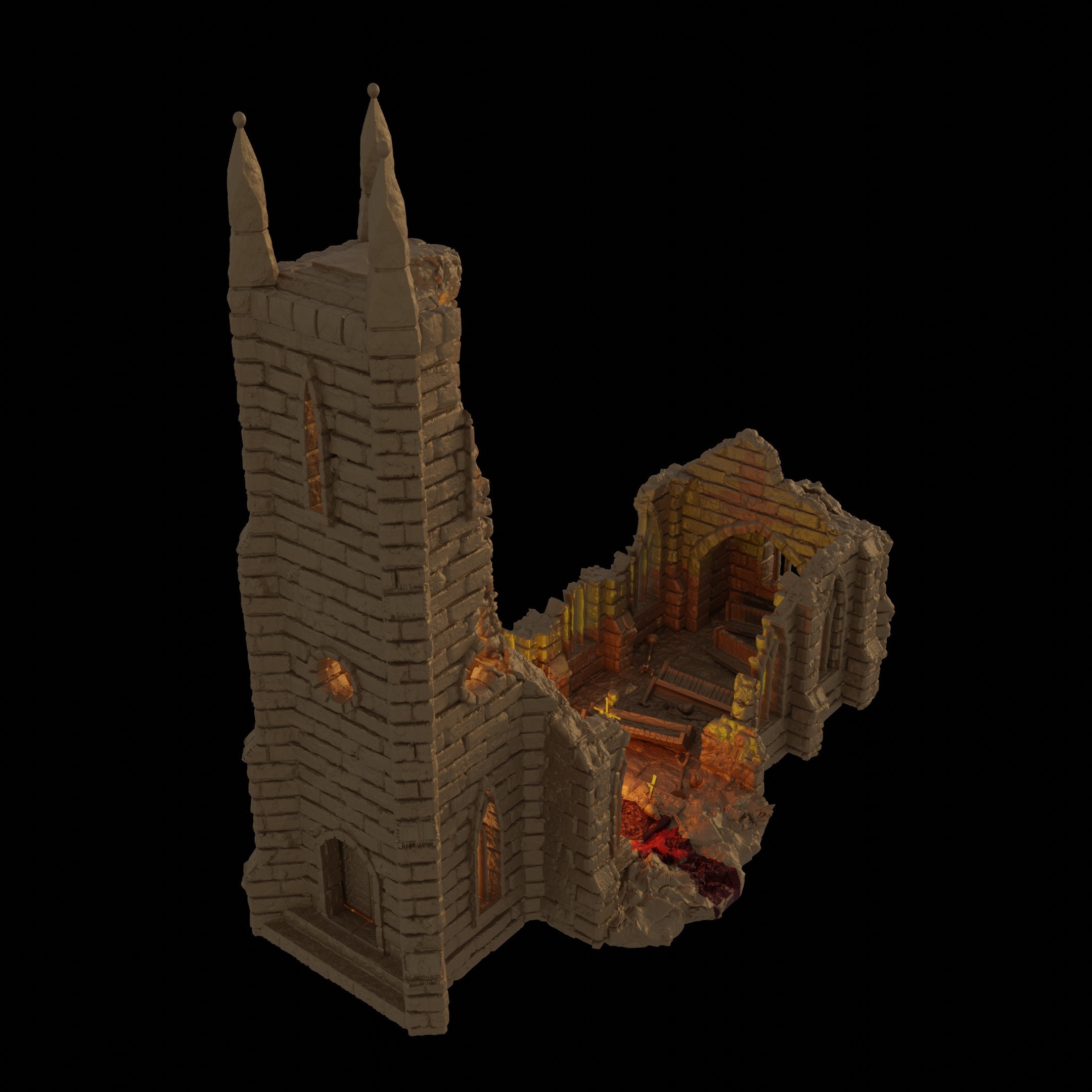 Ruined Cultist Church 3D Print, Building Terrain, Tabletop Miniature, D ...