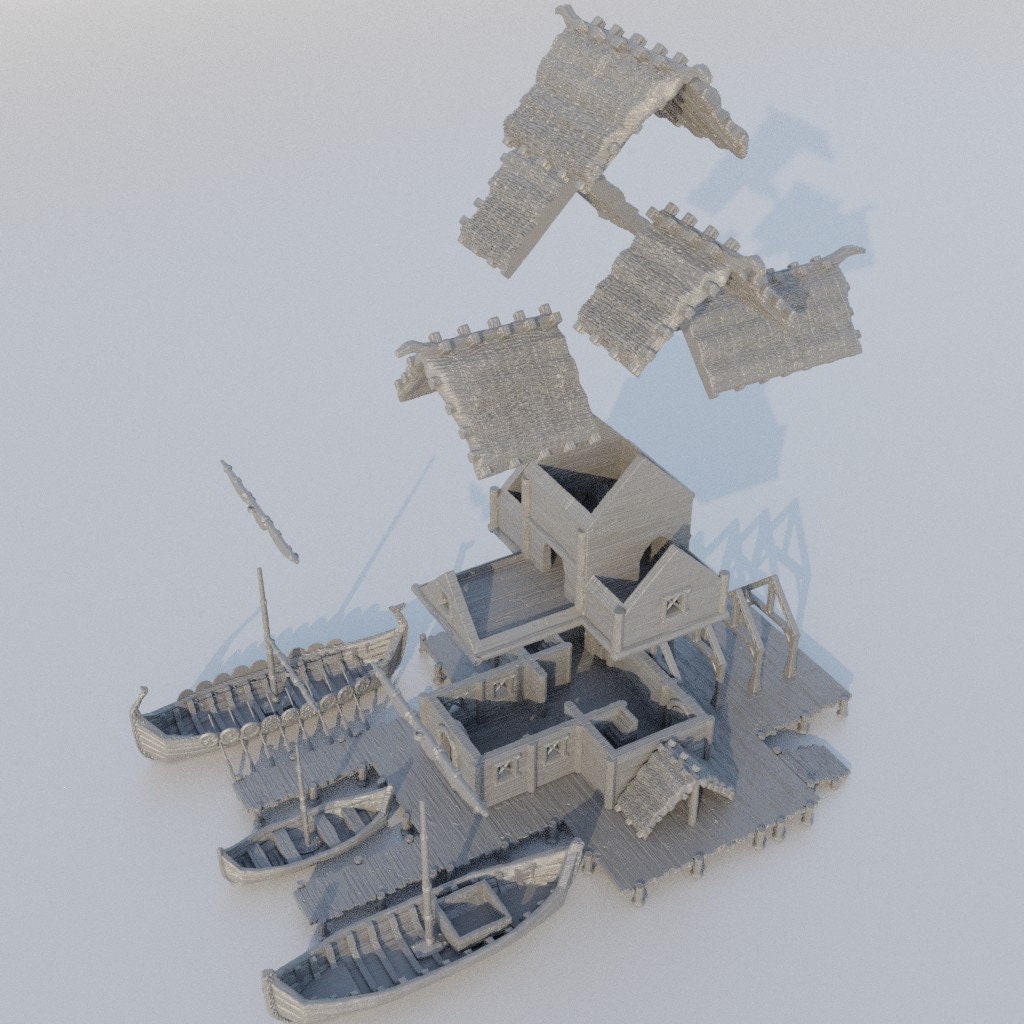 Viking Port 3D Print, Building Terrain, 28mm, Ship, Port, Model ...