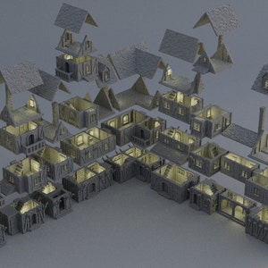 Town Buildings Set 3D Print, Modular Village District, 28mm Terrain ...