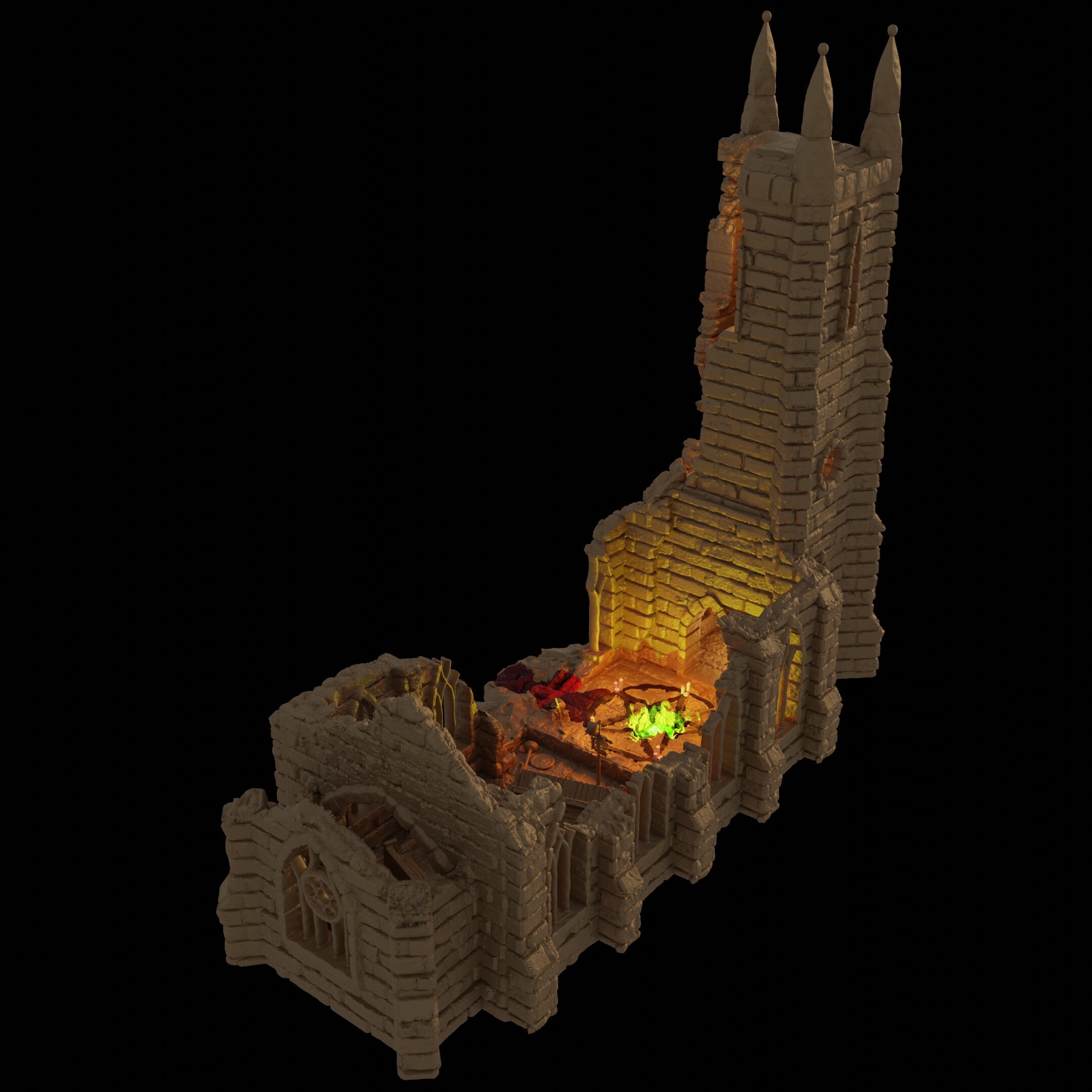 Ruined Cultist Church 3D Print, Building Terrain, Tabletop Miniature, D ...