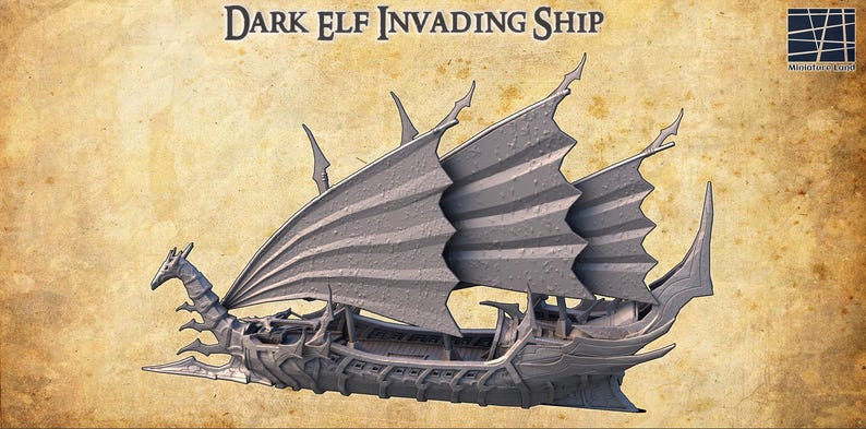 Dark Elf Invading Ship Model, Night Elven Boat Miniature, Black Sprite ...