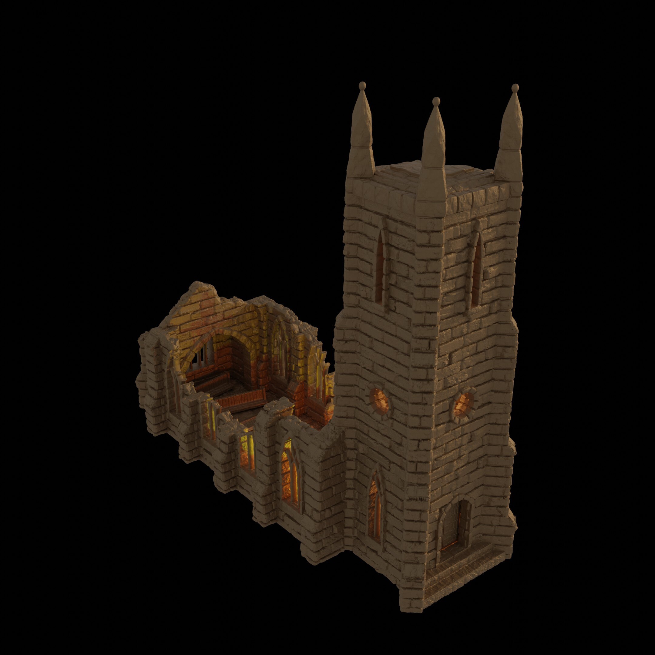 Ruined Cultist Church 3D Print, Building Terrain, Tabletop Miniature, D ...