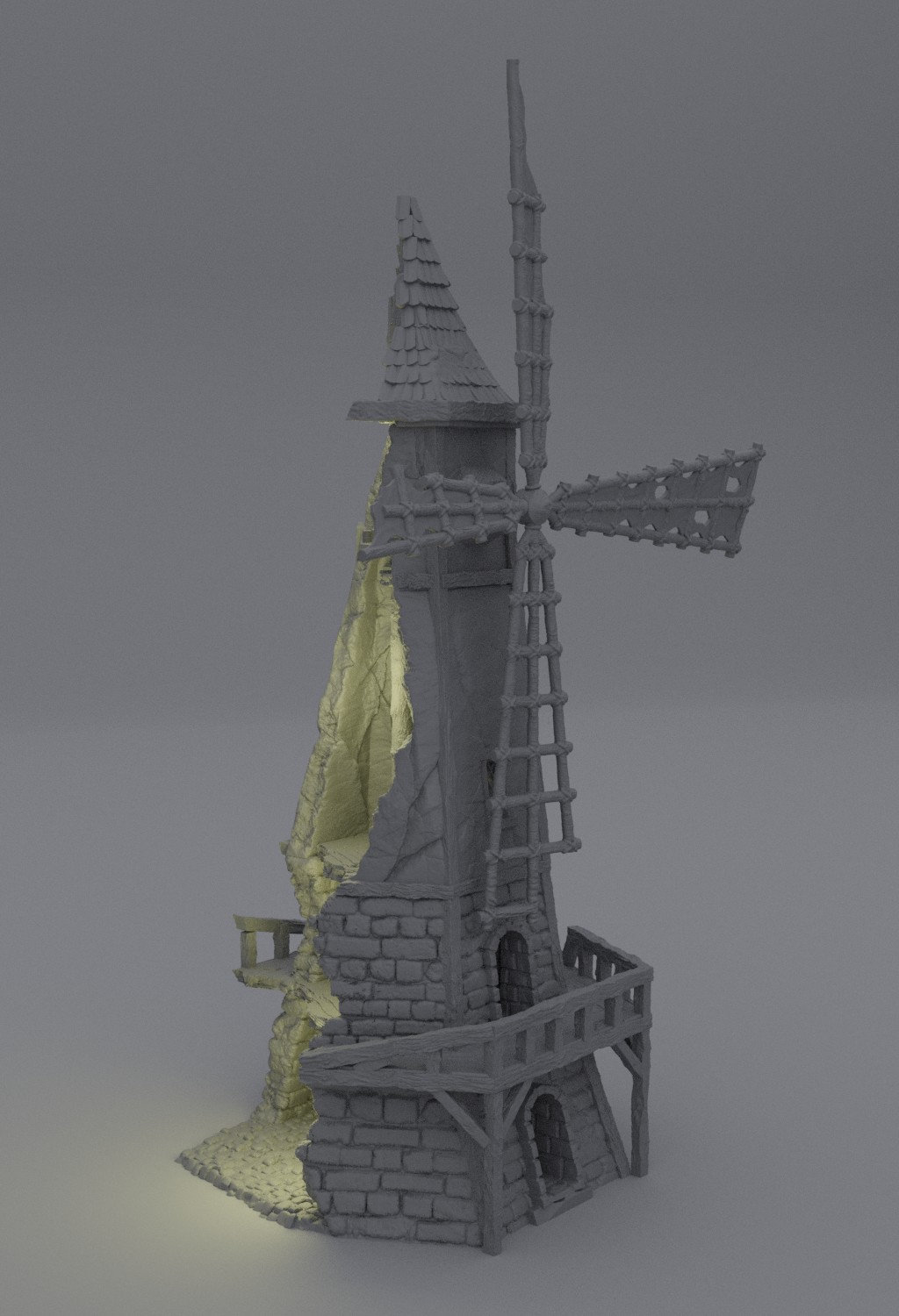 Ruined Windmill 3D Print, Ruins, Tower, Building Terrain, Tabletop ...