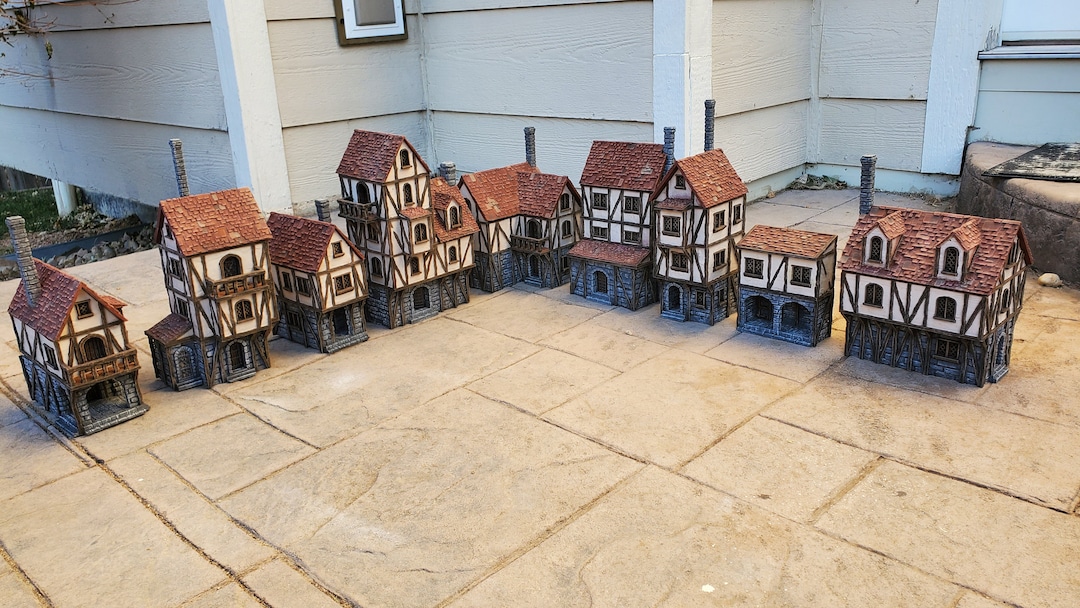 Town Buildings Set 3D Print, Modular Village District, 28mm Terrain ...