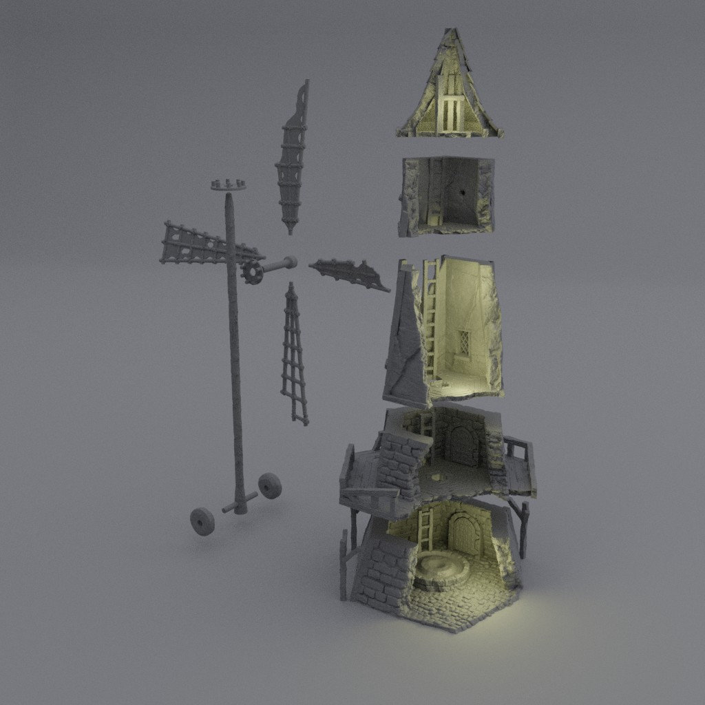 Ruined Windmill 3D Print, Ruins, Tower, Building Terrain, Tabletop ...
