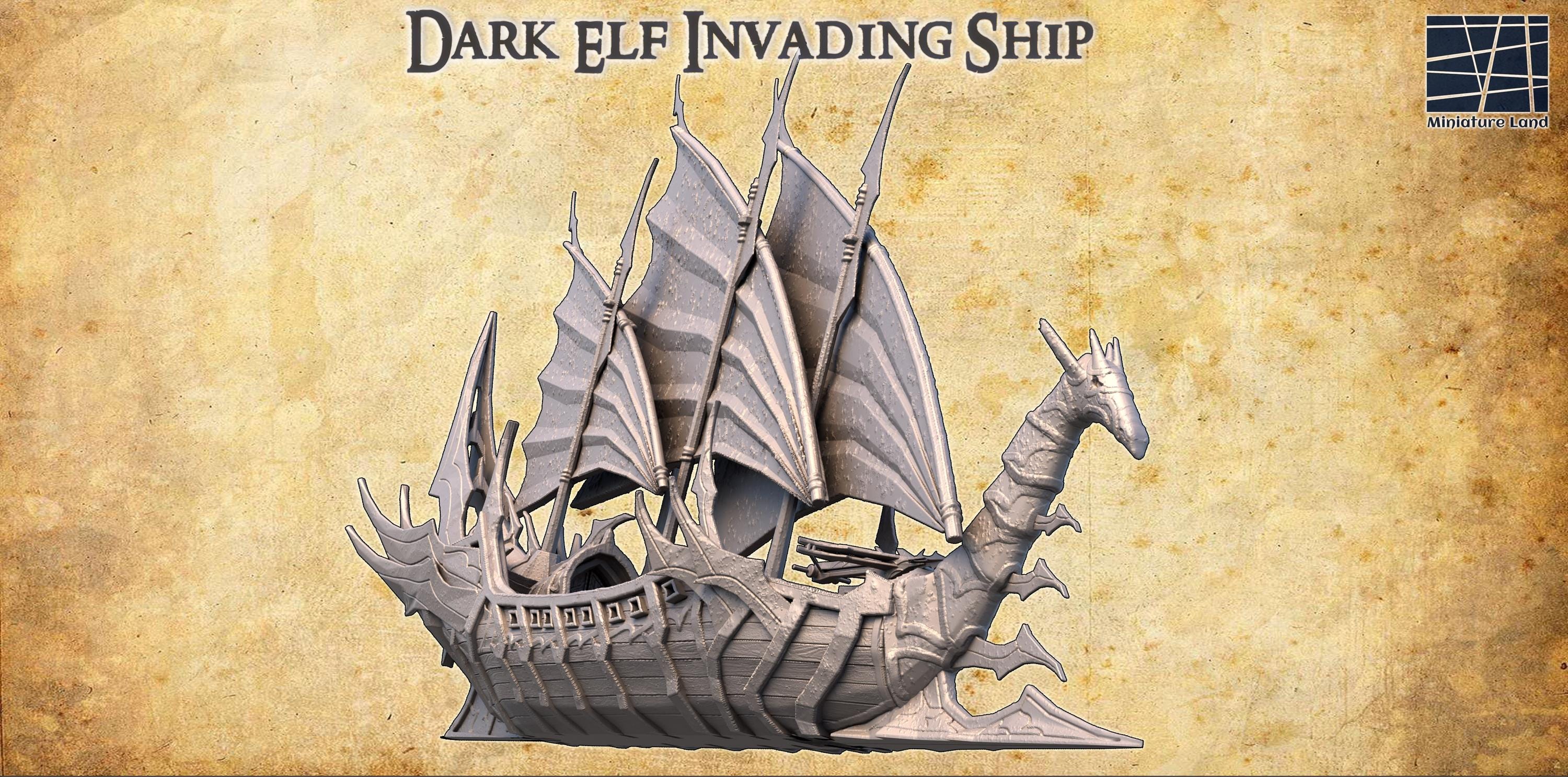 Dark Elf Invading Ship Model, Night Elven Boat Miniature, Black Sprite ...