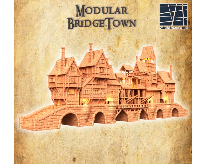 Bridge Town Buildings Set 3D Print, Modular, 28mm Terrain, Lake, Model ...