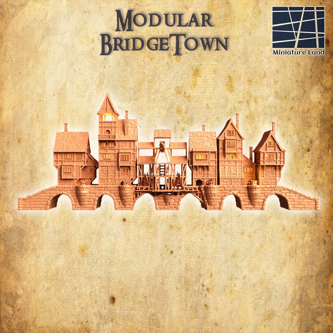 Bridge Town Buildings Set 3D Print, Modular, 28mm Terrain, Lake, Model ...