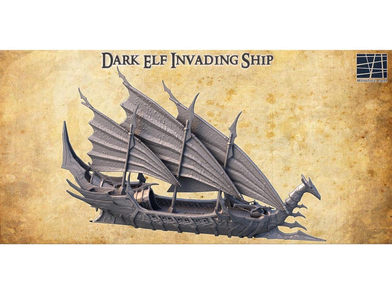 Dark Elf Invading Ship Model, Night Elven Boat Miniature, Black Sprite ...