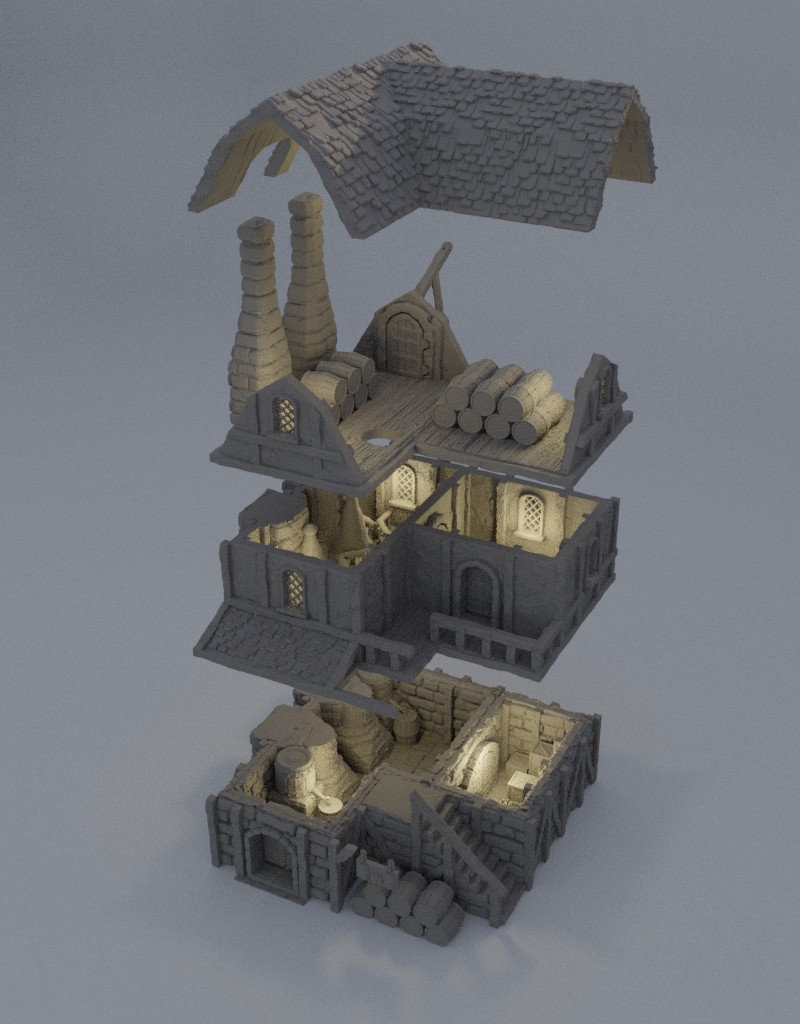 Medieval Distillery 3D Print, Brewery, Tavern Bar, Building Terrain ...