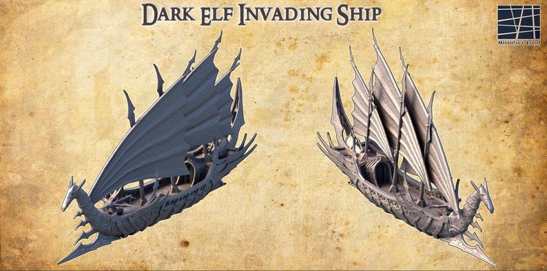 Dark Elf Invading Ship Model, Night Elven Boat Miniature, Black Sprite ...