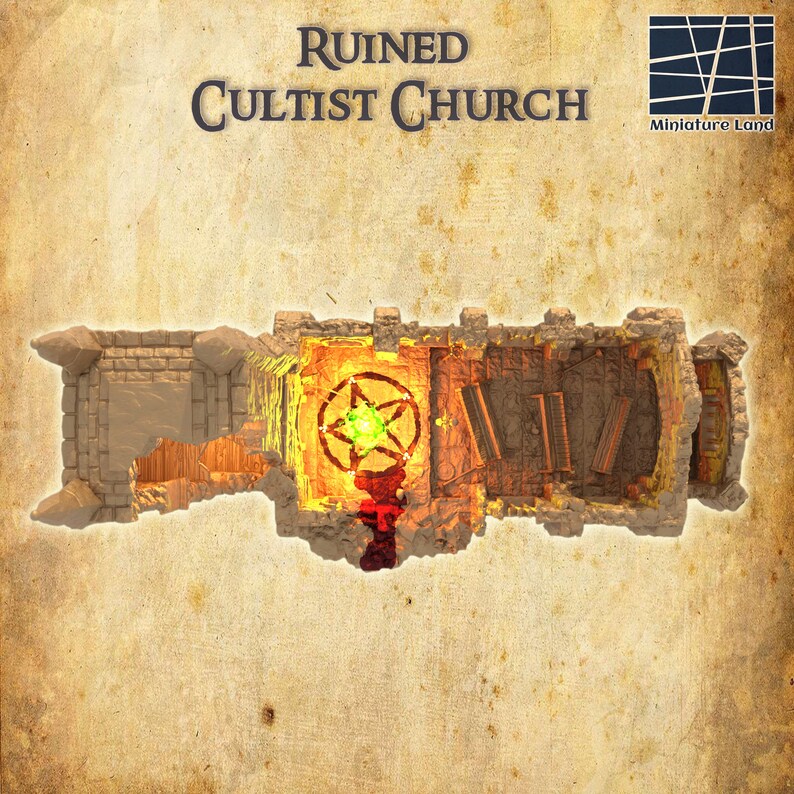 Ruined Cultist Church 3D Print, Building Terrain, Tabletop Miniature, D ...