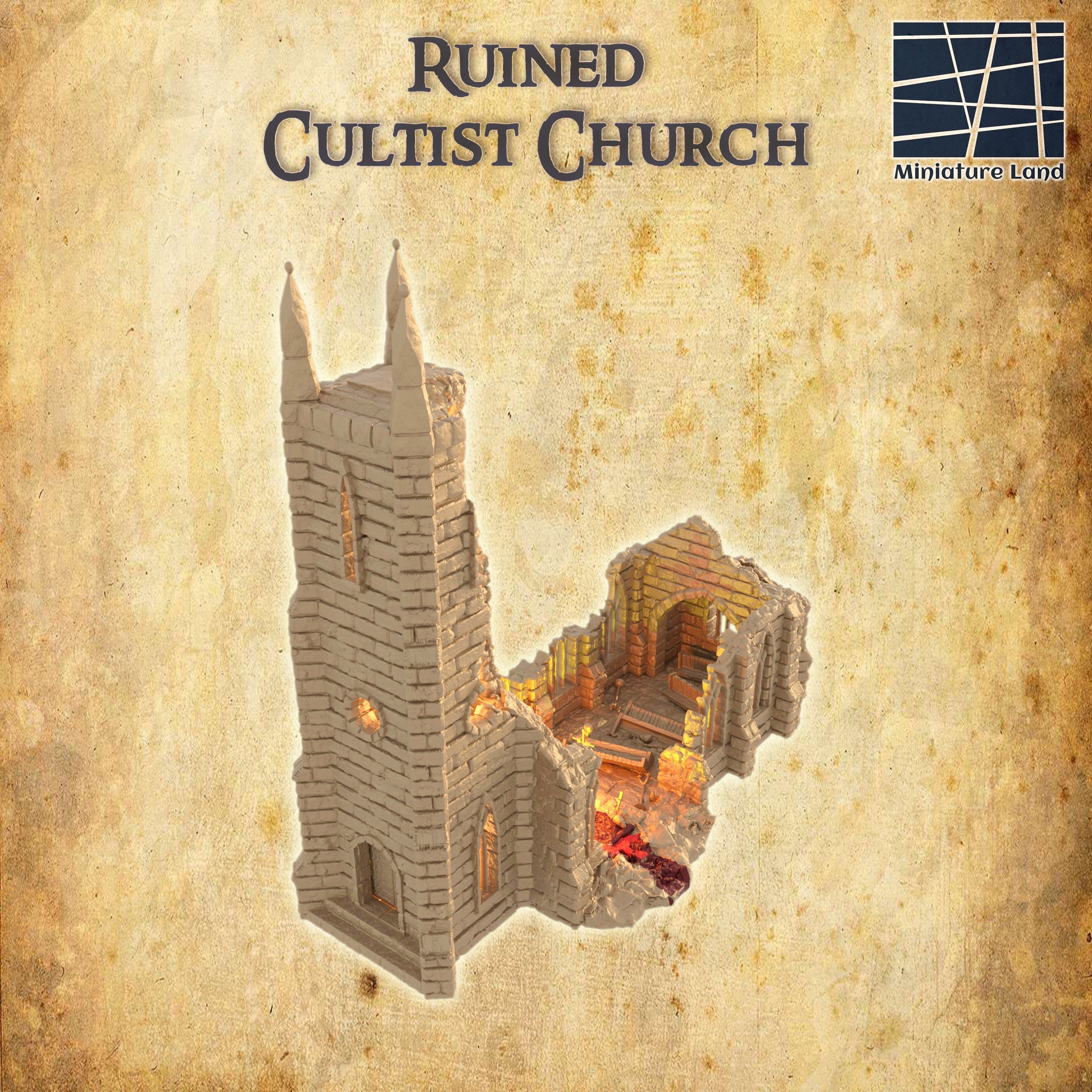 Ruined Cultist Church 3D Print, Building Terrain, Tabletop Miniature, D ...