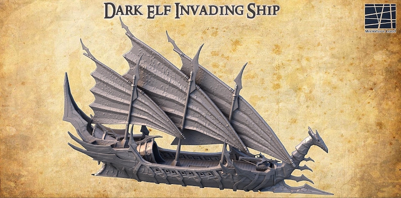 Dark Elf Invading Ship Model, Night Elven Boat Miniature, Black Sprite ...
