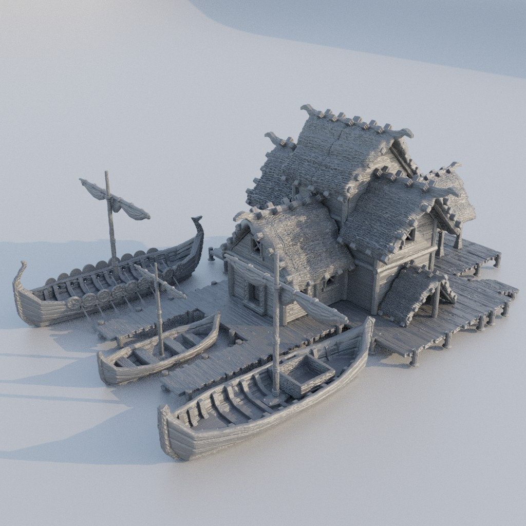 Viking Port 3D Print, Building Terrain, 28mm, Ship, Port, Model ...