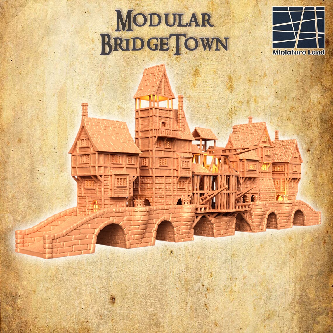 Bridge Town Buildings Set 3D Print, Modular, 28mm Terrain, Lake, Model ...