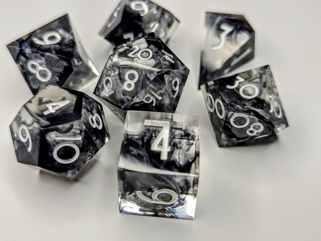 Smoke and Shadow 7 Piece Handmade Resin Sharp Edge Dice Set - Etsy