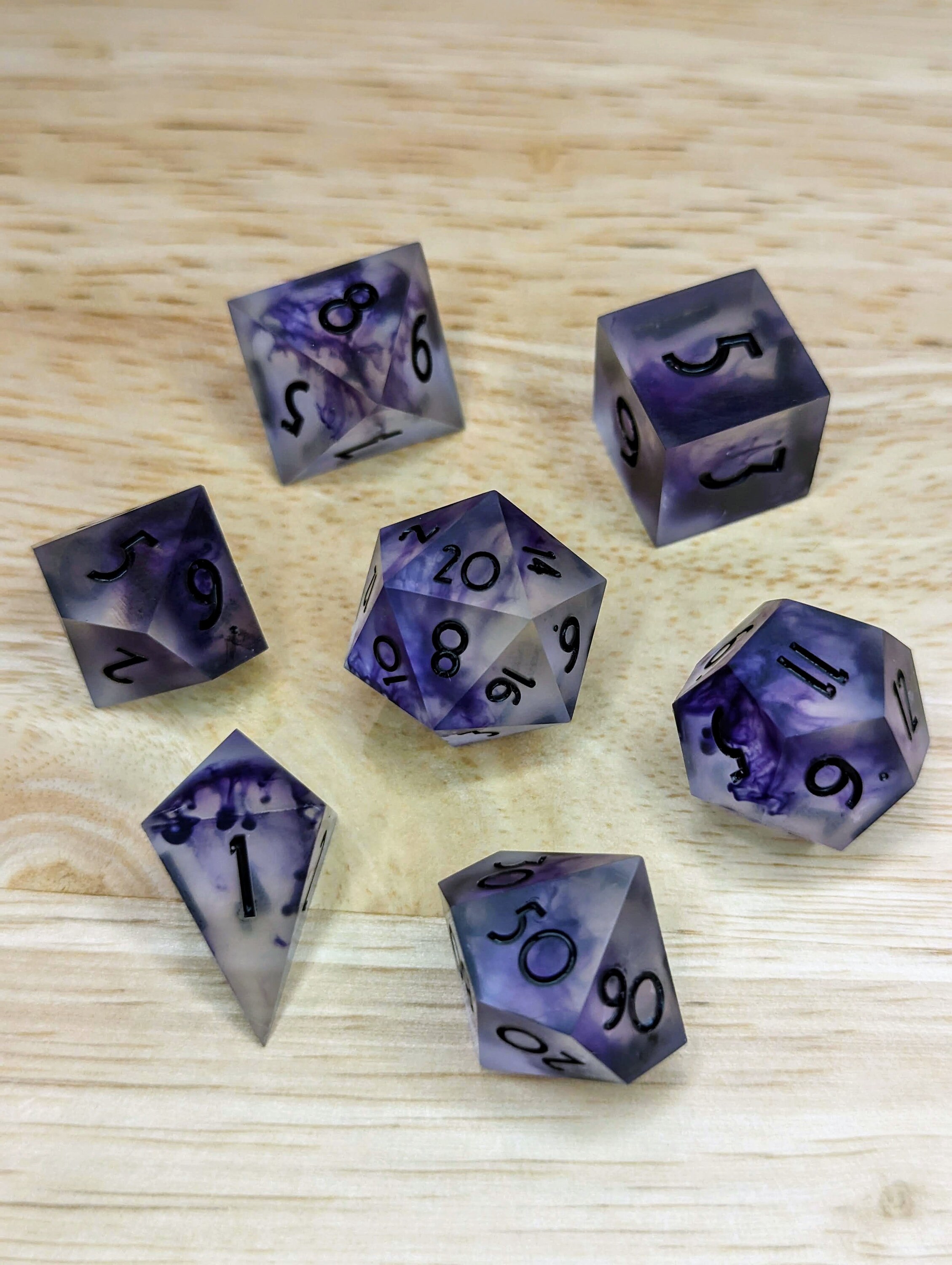 Ghostly - 7 Piece Handmade Resin Sharp Edge Dice Set, Matte Dice ...