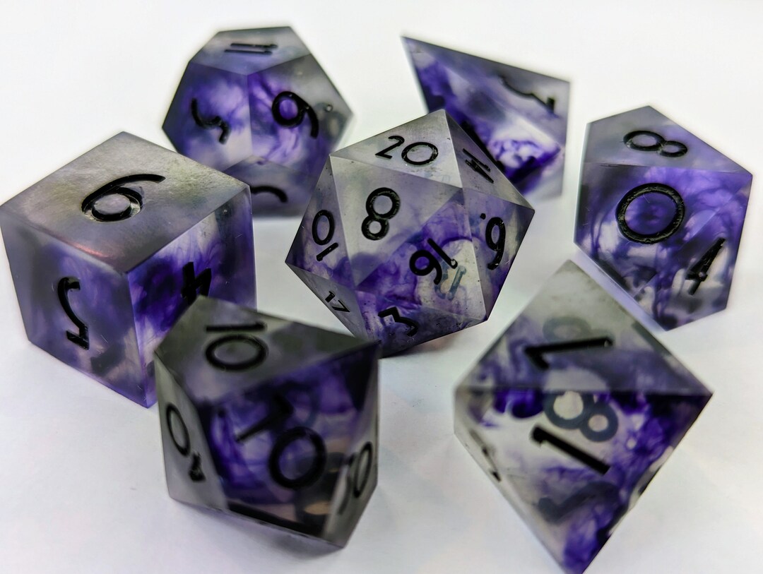 Ghostly - 7 Piece Handmade Resin Sharp Edge Dice Set, Matte Dice ...