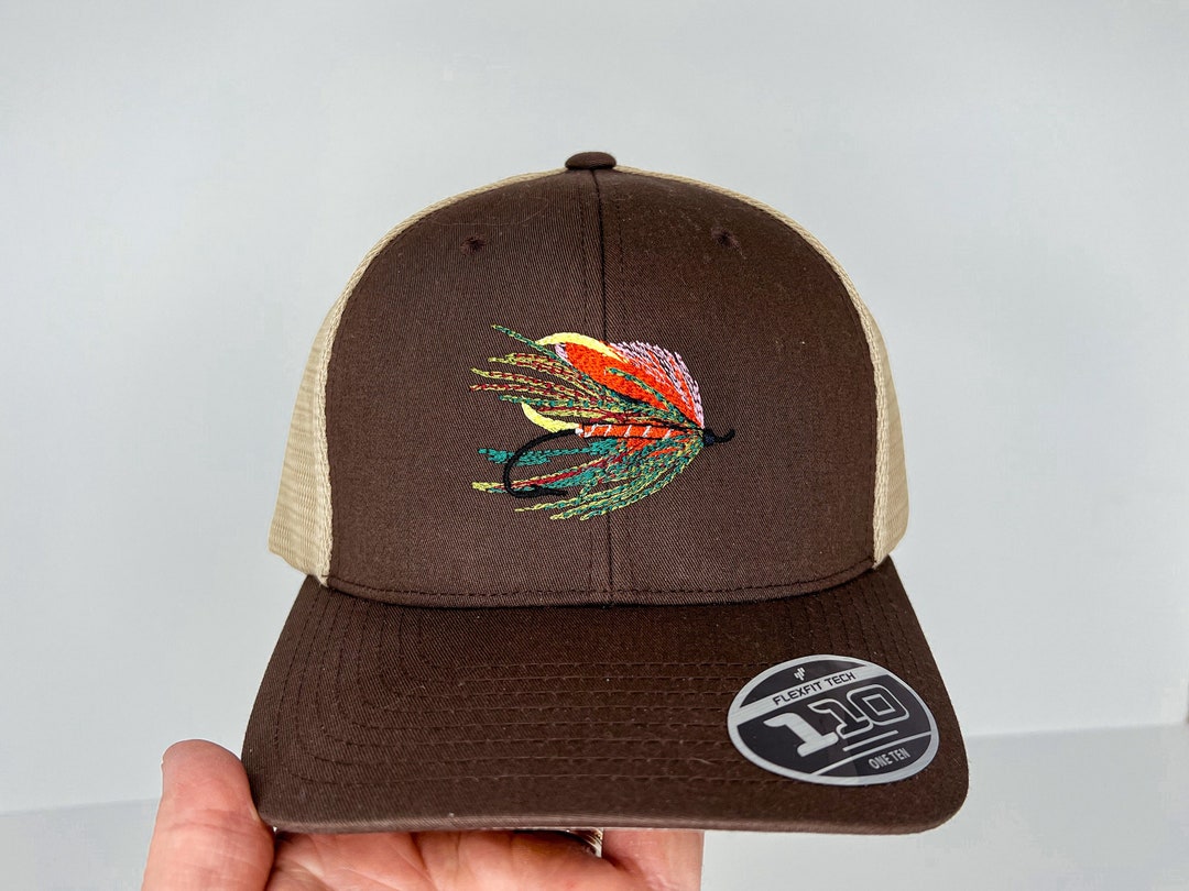 Fishing Fly Brown/khaki Flexfit - Mesh Back - 110M Custom Trucker Hat ...