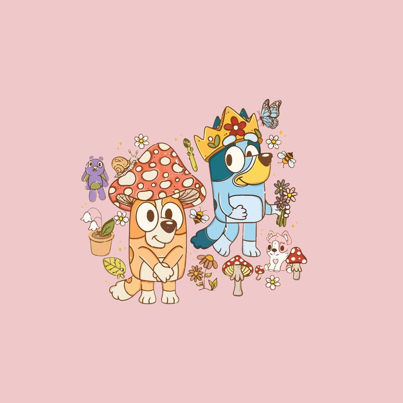 Bluey and Bingo PNG, Bluey Flower Png, Bluey Birthday Png, Bluey Floral ...