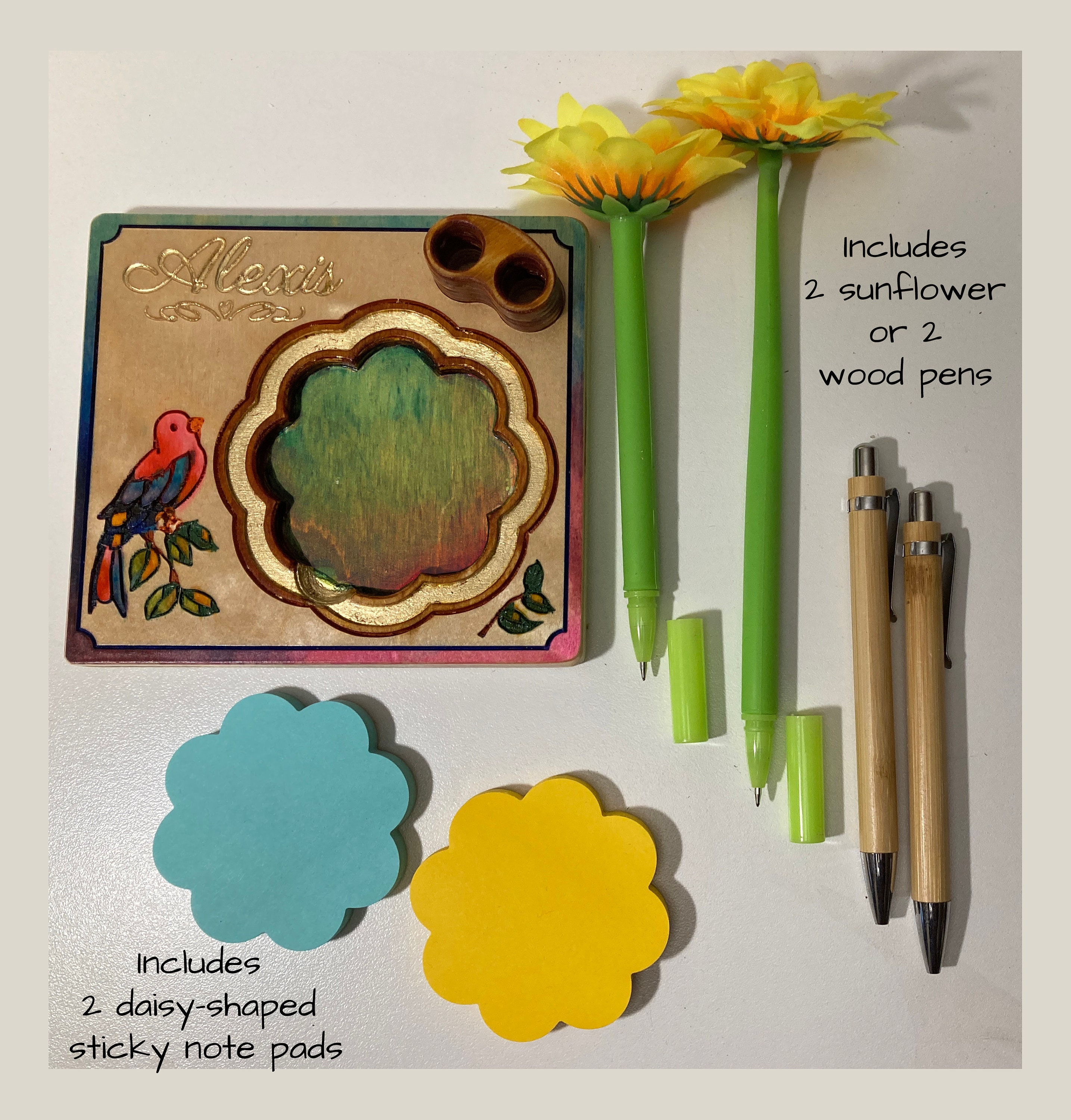 Personalized Daisy-shaped Sticky Note Pad and Pen Holder Note Pads ...