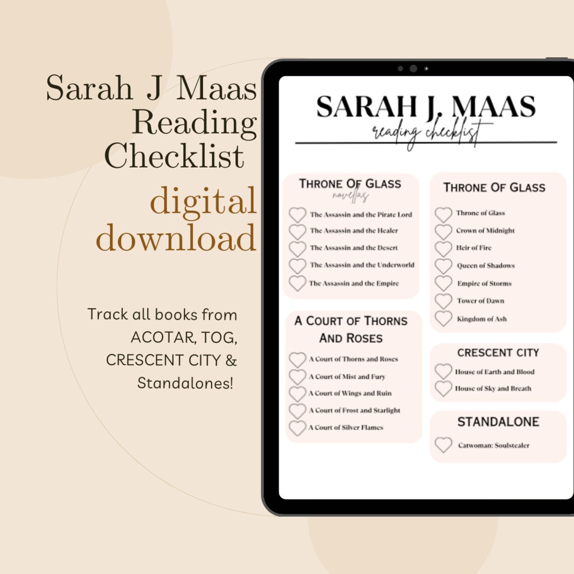Sarah J Maas Reading Checklist, Reading Checklist, Printable Reading ...