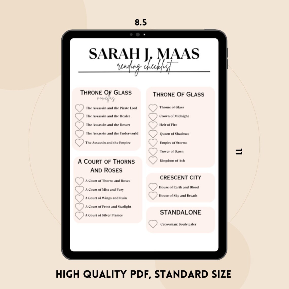 Sarah J Maas Reading Checklist, Reading Checklist, Printable Reading ...