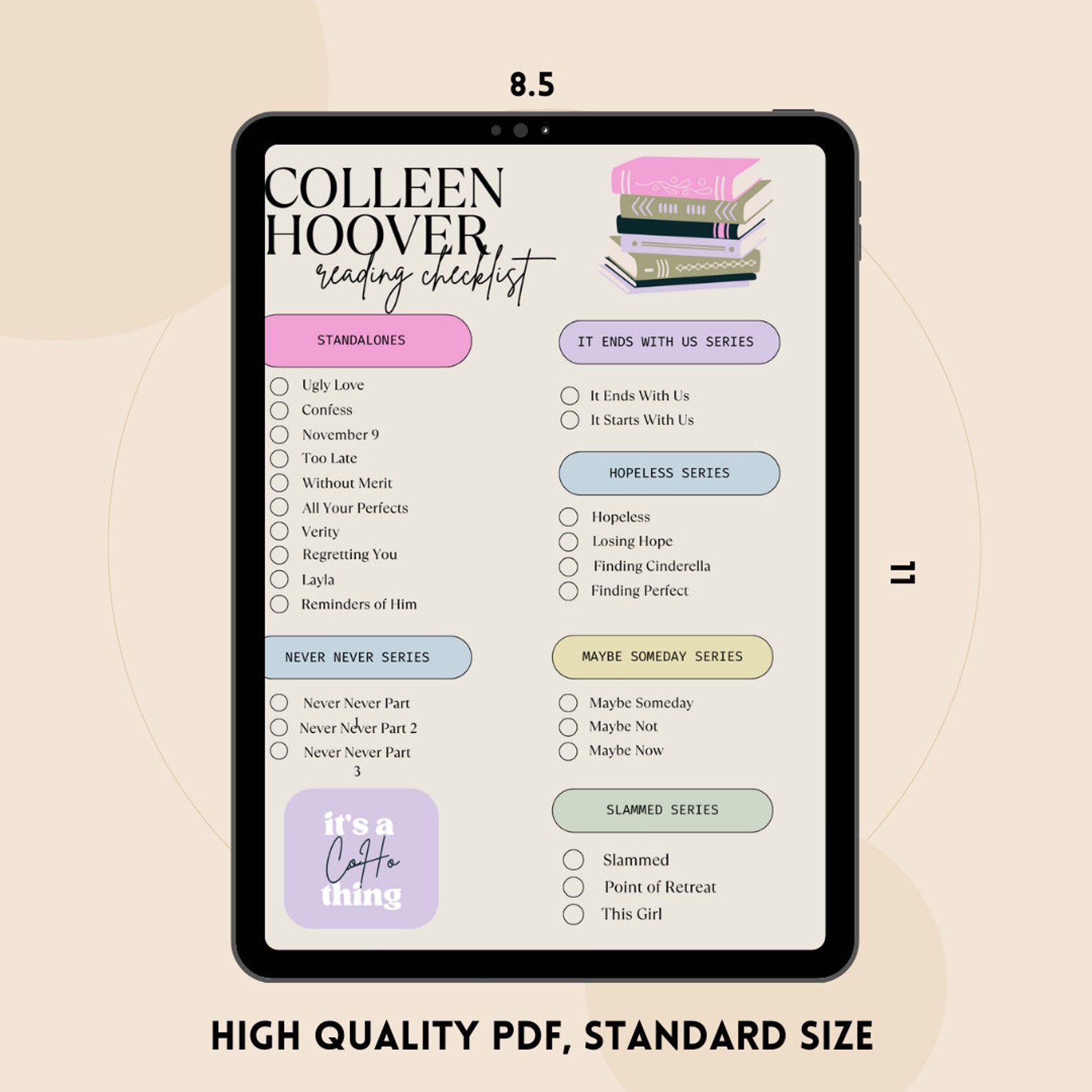 Colleen Hoover Reading Checklist | Booktok Reading Checklist ...