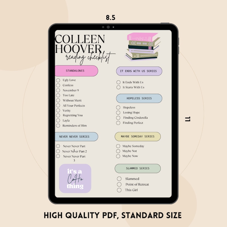 Colleen Hoover Reading Checklist | Booktok Reading Checklist ...