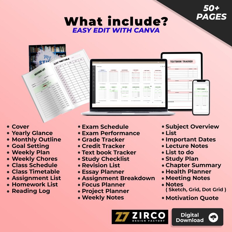 Ultimate Study Student Planner Printable Template, School, College and ...