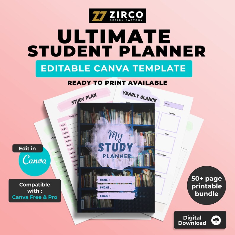 Ultimate Study Student Planner Printable Template, School, College and ...