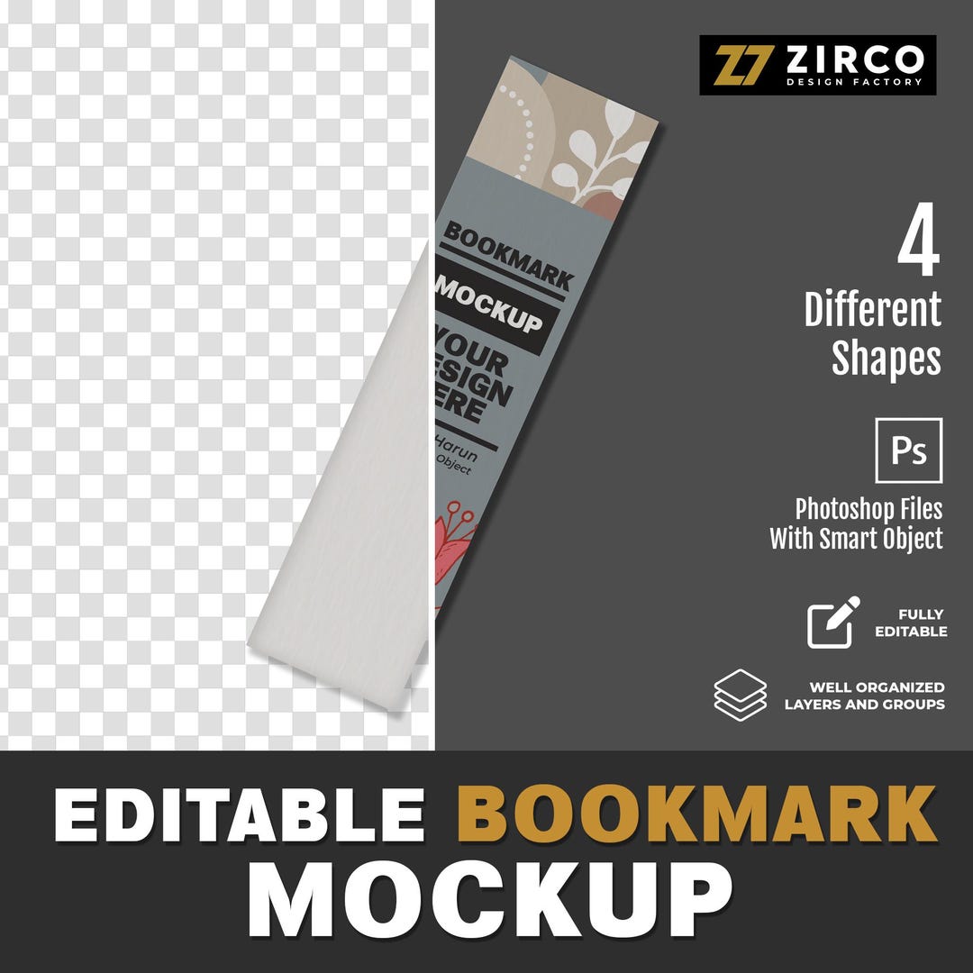 Editable PSD Bookmark Mockup, Bookmark Creator, Realistic Bookmark ...