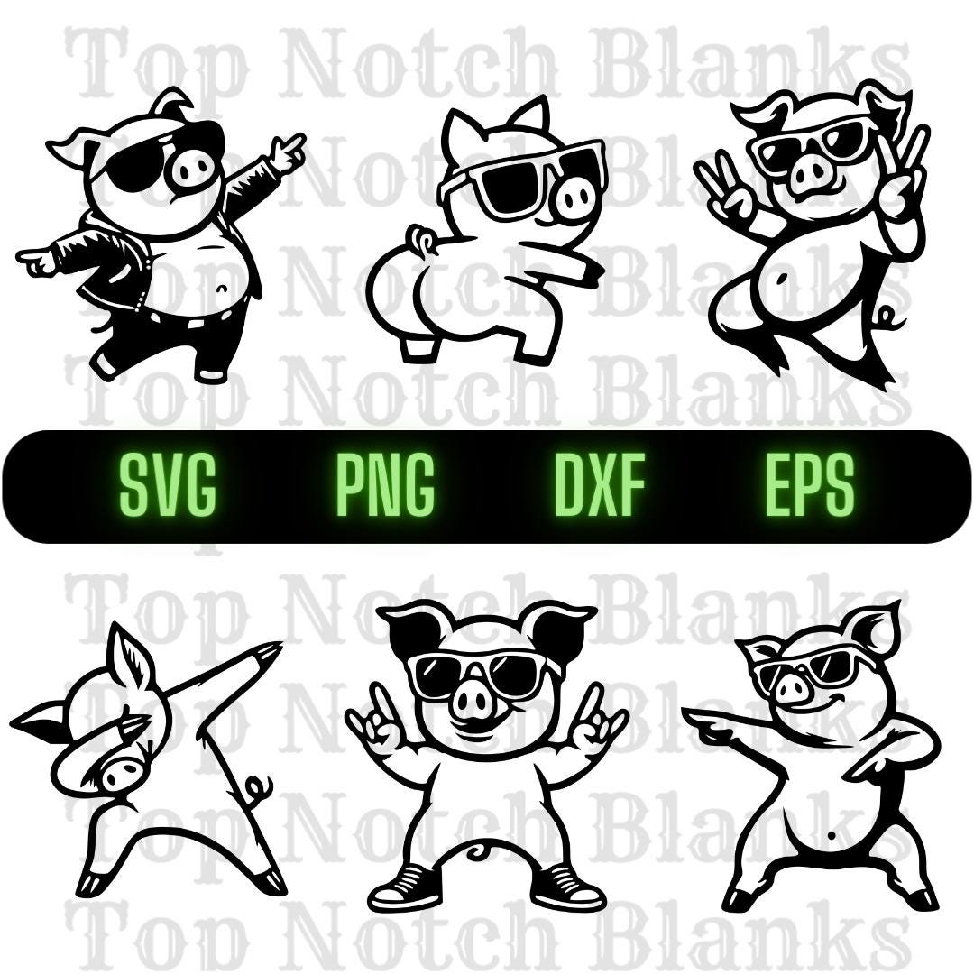 Dancing Pig Clipart: Sunglasses Pig Vector Bundle (svg, Png, Dxf, Eps ...