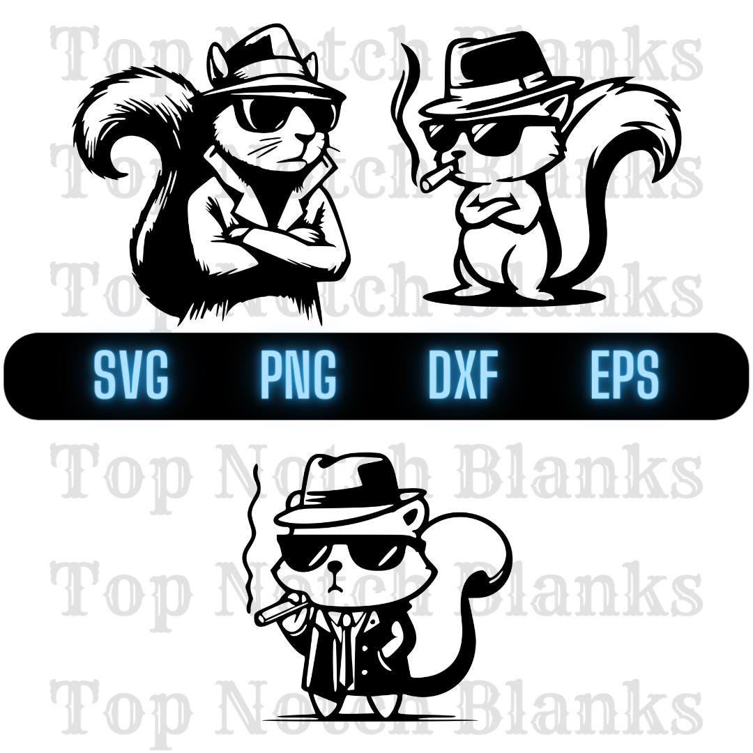 Noir Squirrel Svg Detective Squirrel Png Smoking Squirrel Clipart Squirrel Wearing Sunglasses ...