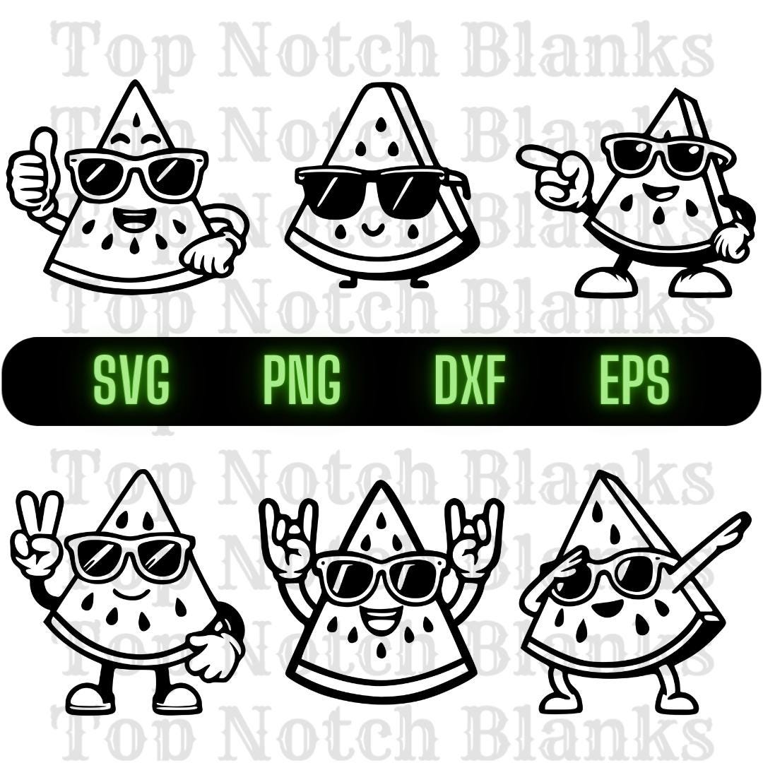 Watermelon With Sunglasses SVG PNG Clipart Bundle (commercial Use) - Etsy