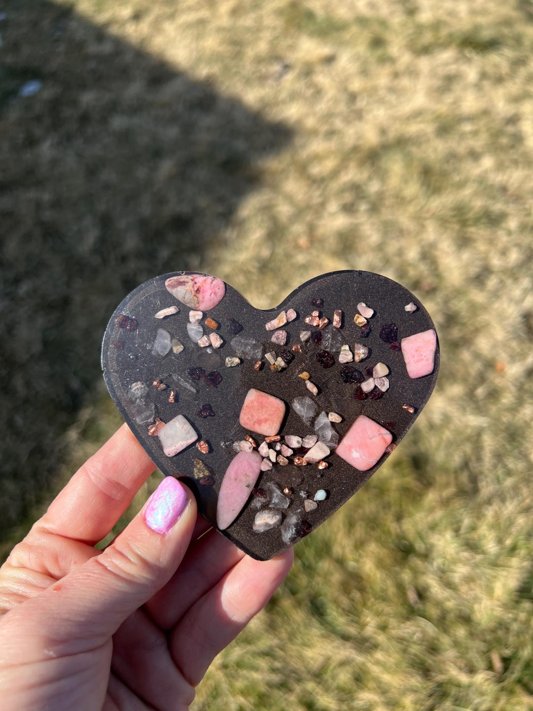Heart Orgonite Charging Plate EMF Protection. Rhodochrosite, Rhodonite ...