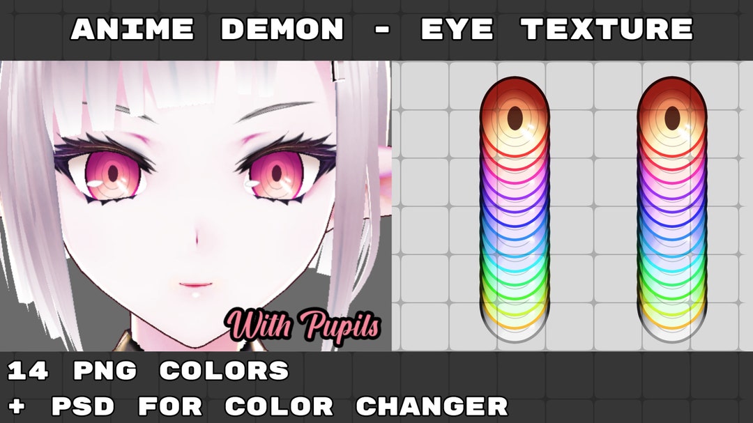 Anime Demon Eyes - Vroid Eye Texture (with AND Without Pupils) (14 .PNG ...