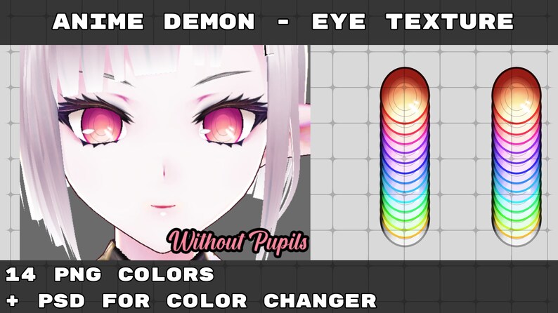 Anime Demon Eyes - Vroid Eye Texture (with AND Without Pupils) (14 .PNG ...
