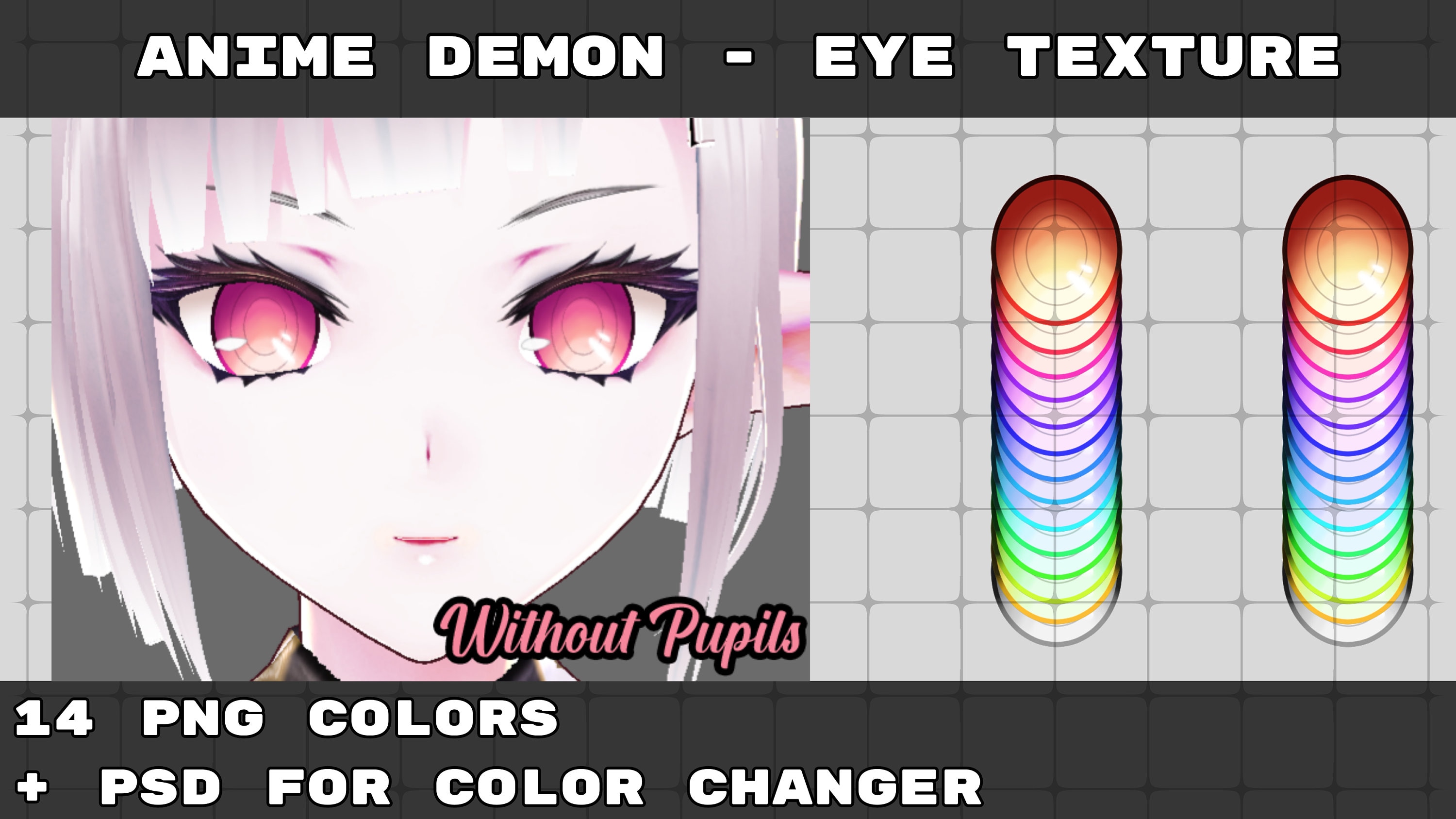 Anime Demon Eyes - Vroid Eye Texture (with AND Without Pupils) (14 .PNG ...