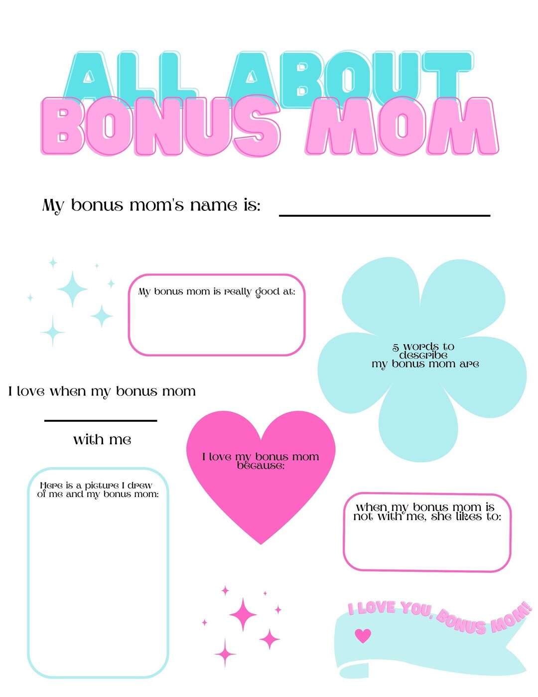 Bonus Mom's Mother's Day Printable, Step Mom Mother's Day Gift, All ...