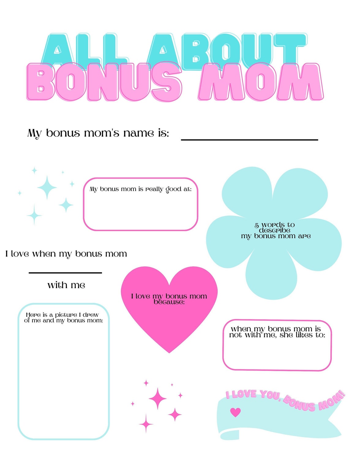 Bonus Mom's Mother's Day Printable, Step Mom Mother's Day Gift, All ...