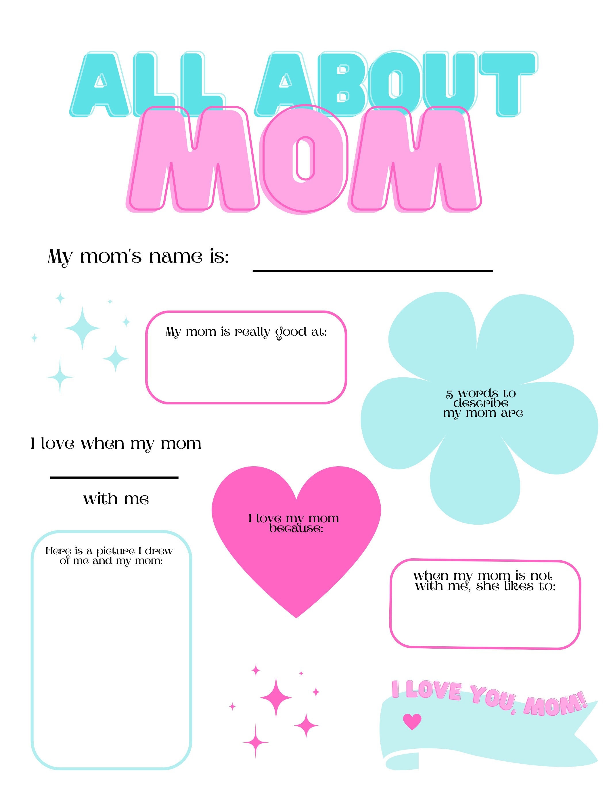 Mother's Day Printable, All About Mom, Mother's Day Activity, Gift From ...