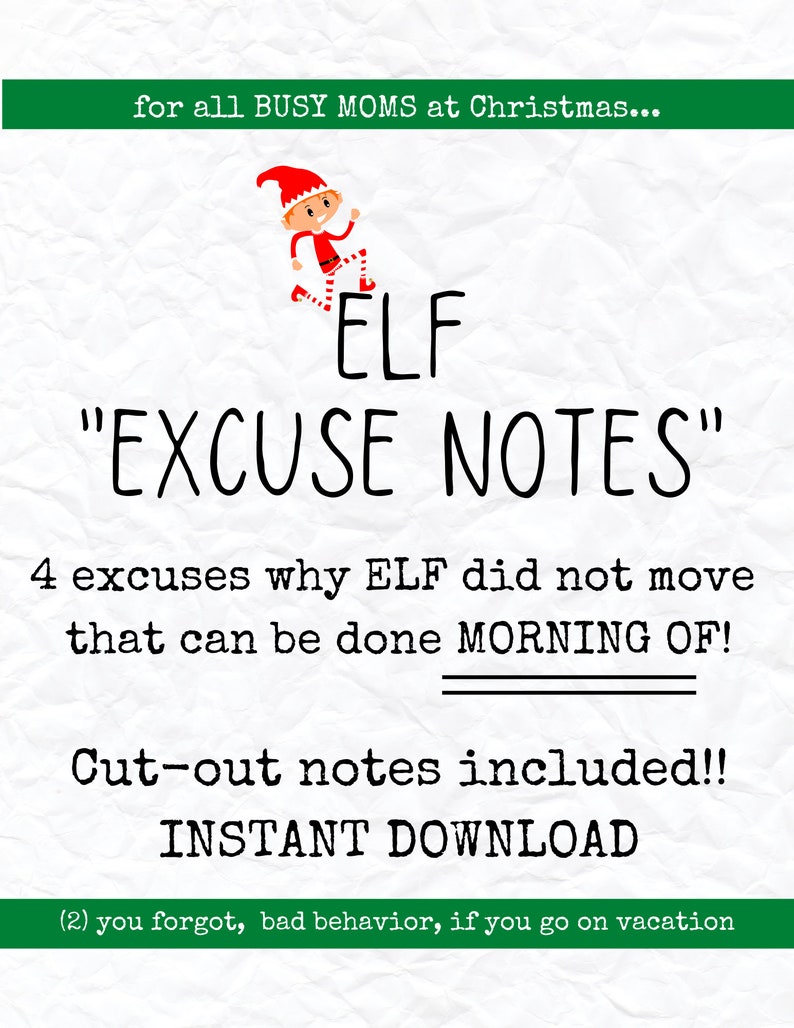Elf Excuse Notes, Printable Elf Notes, Elf Personalized Letters ...