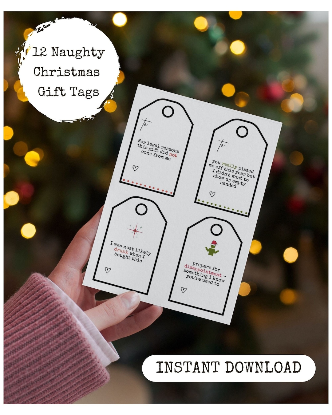 Funny Christmas Gift Tags, Naughty Christmas Gift Tags, White Elephant ...