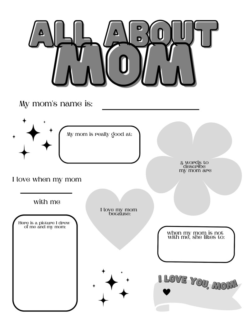 Mother's Day Printable, All About Mom, Mother's Day Activity, Gift From ...