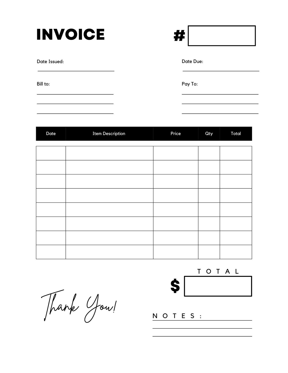 Invoice Template. Printable Invoice. Generic Invoice Business Invoice ...