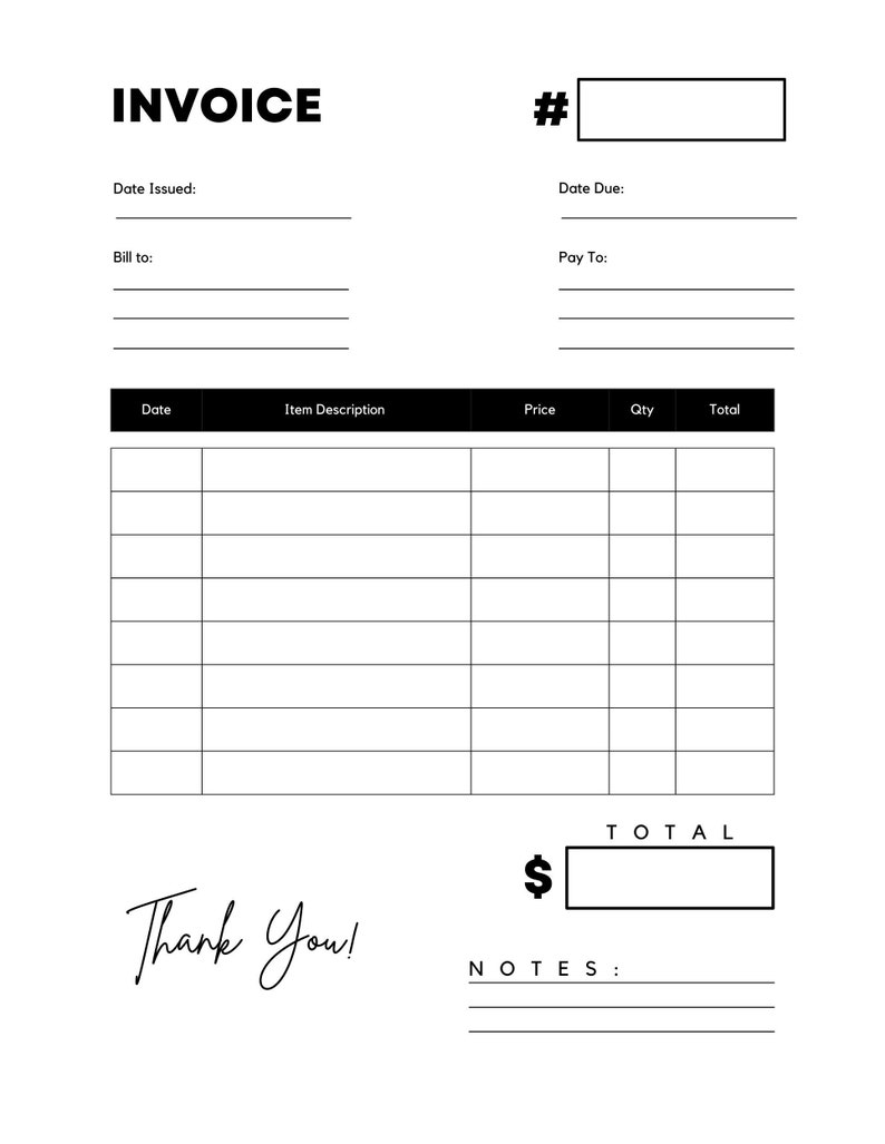 Invoice Template. Printable Invoice. Generic Invoice Business Invoice ...