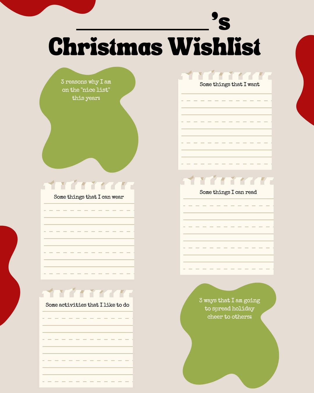 Christmas Wishlist for Kids, Guided Christmas Wishlist, Christmas List ...