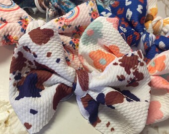 Large Mint Knit Fabric Hair Bow With Crayon Print on Alligator Clip ...